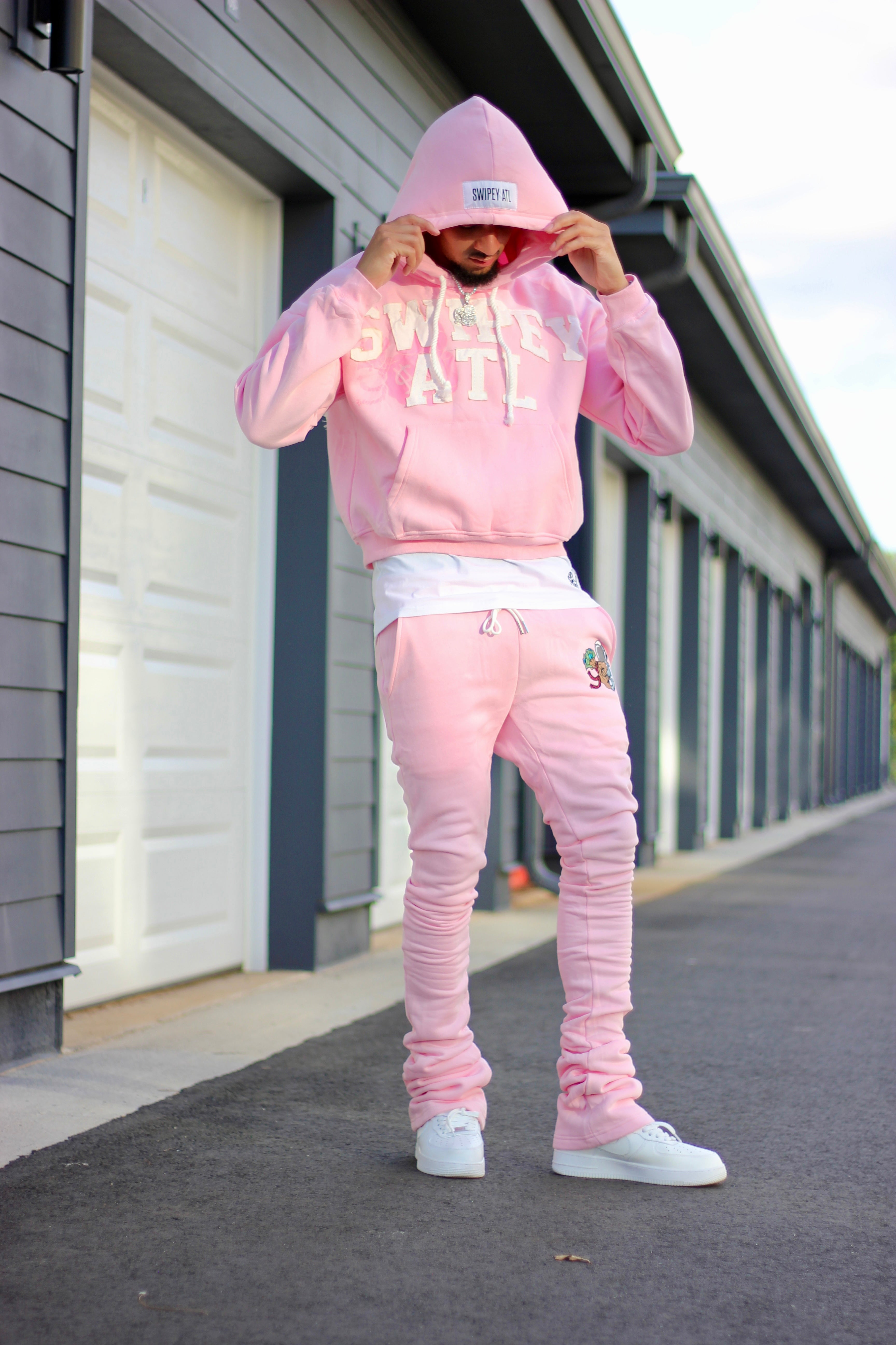 Pink Distressed Cropped Hoodie – Swipey ATL