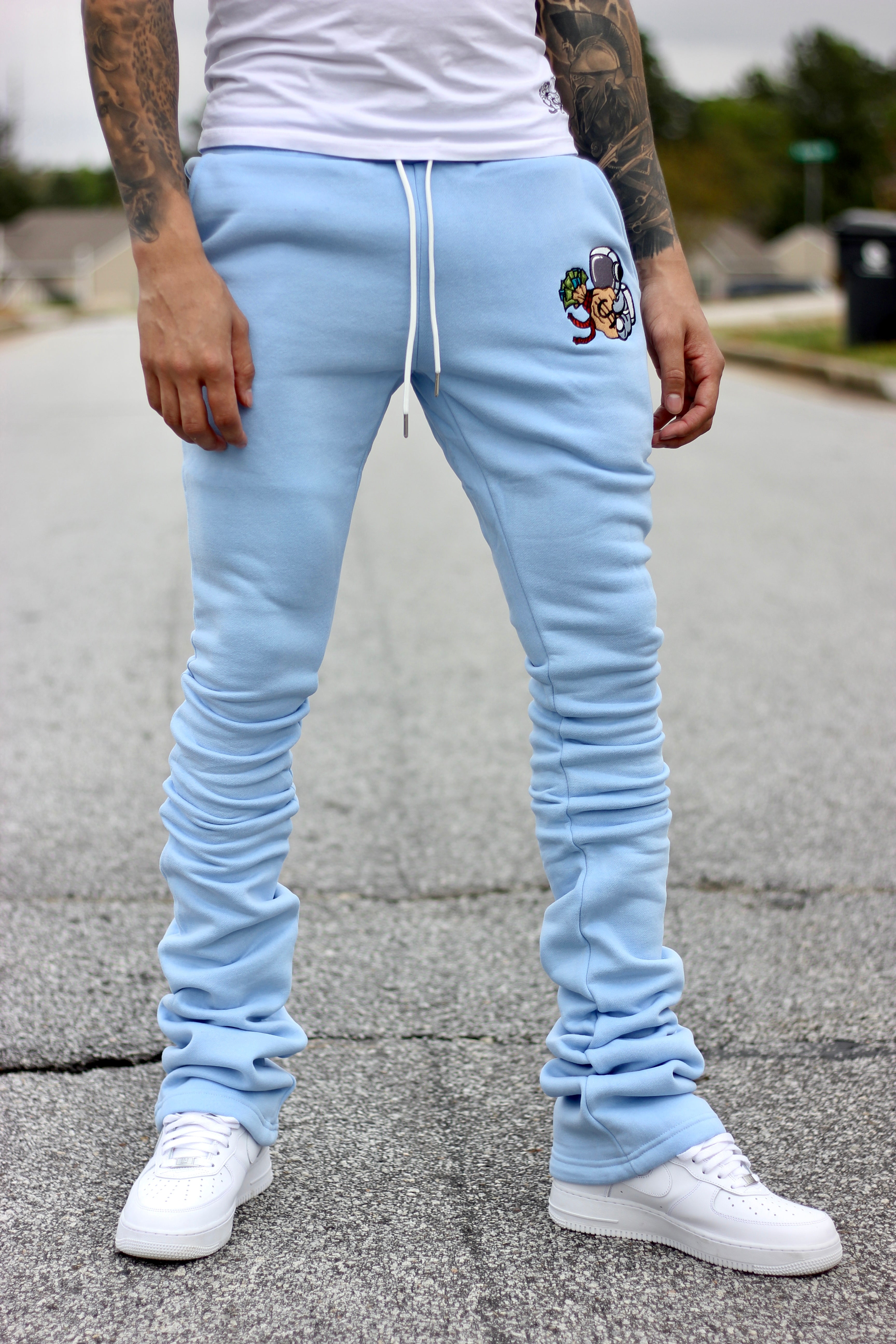 Super Stacked Baby Blue Joggers – Swipey ATL